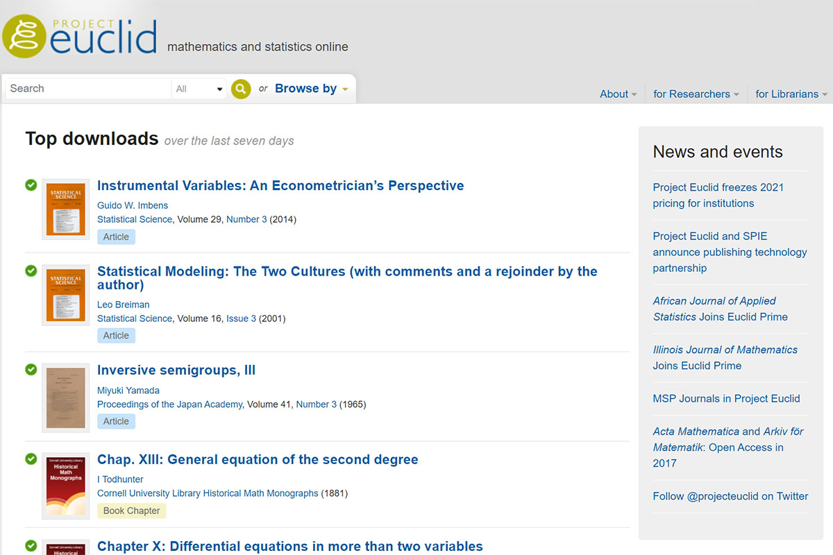 Project Euclid 数据库 9月文献推荐 - 长煦信息技术咨询(上海)有限公司 | iGroup China
